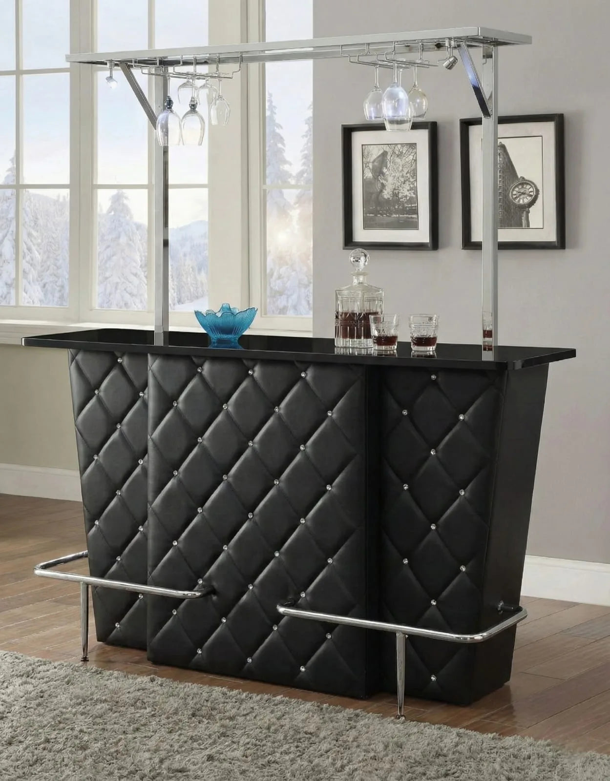Black Pearl Bar Counter - Chrome & Black | Home Bar Furniture & Decor